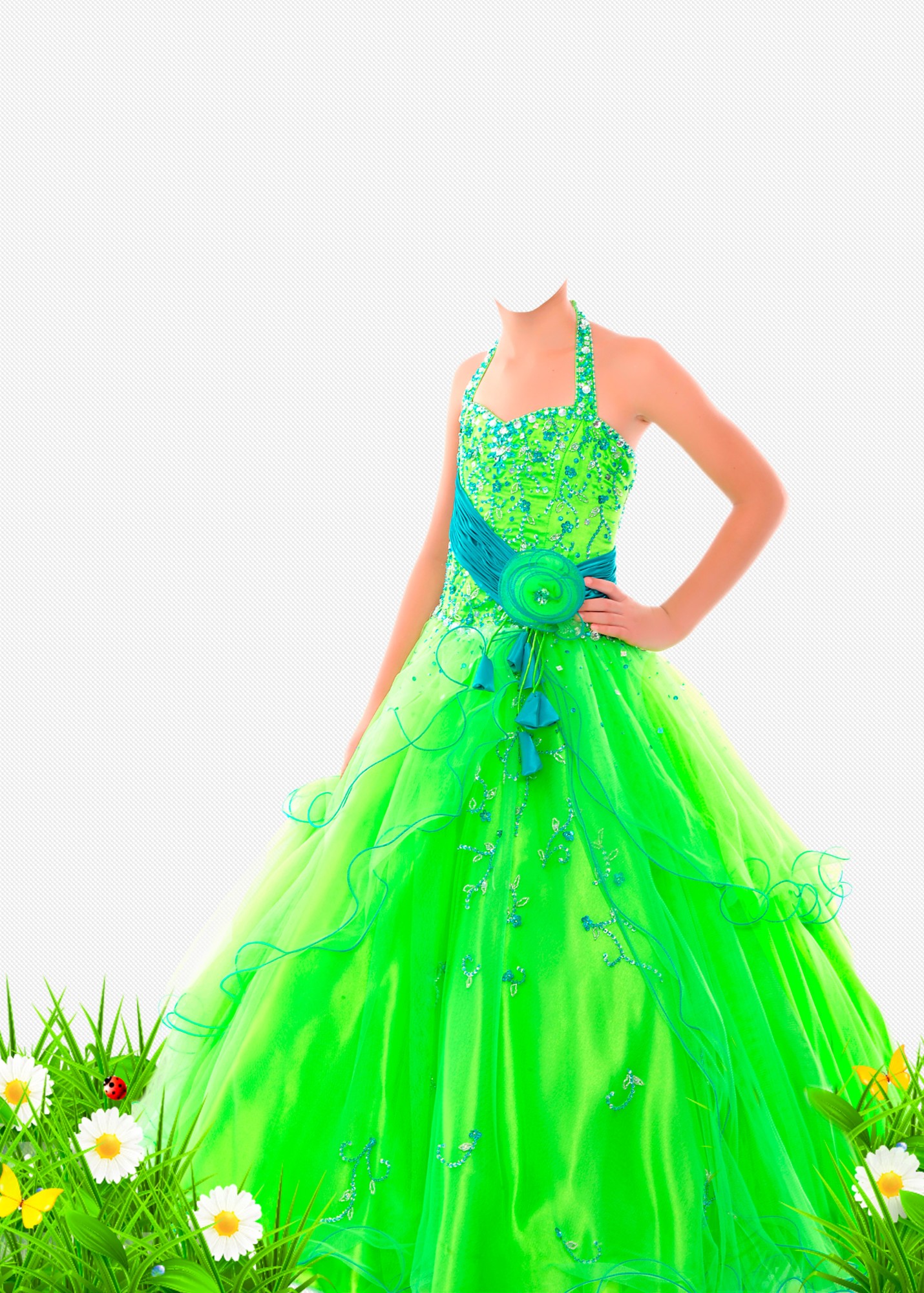 Multi-layered child's psd template - Girl in a brightly green dress ...