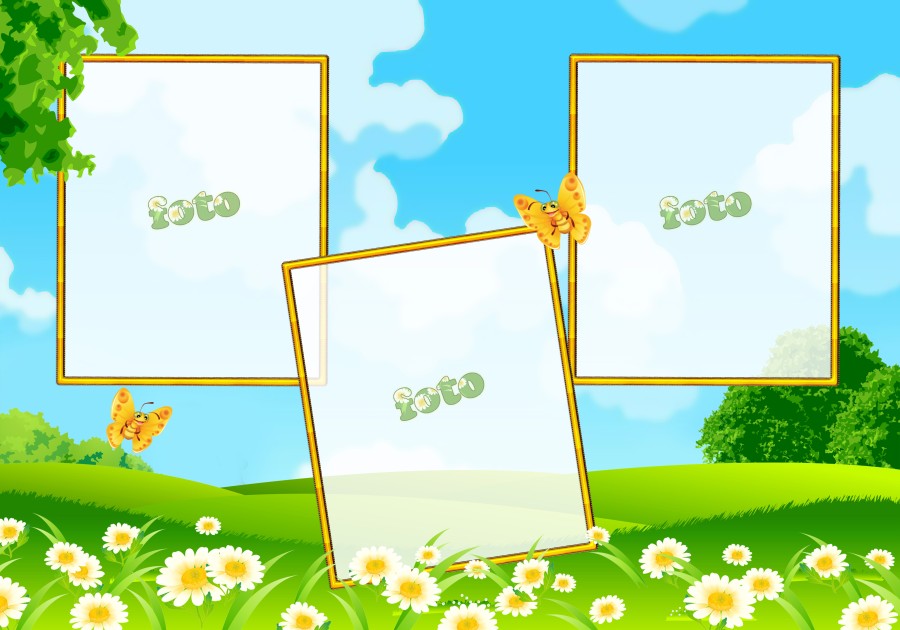 Five children photo frames PSD collages