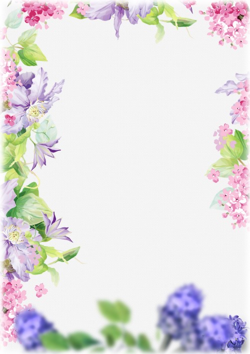 Spring flowers frame template, photo frame PNG, PSD