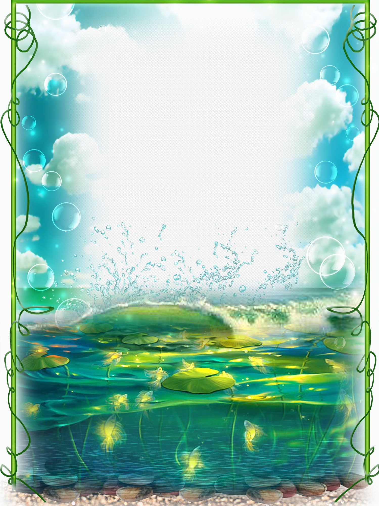 Glowing fish in the lake frame, nature photo frame PSD template for ...