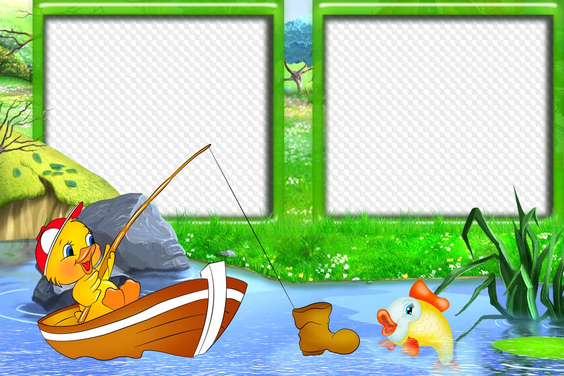 Five photo frames for children with cartoon characters, PSD