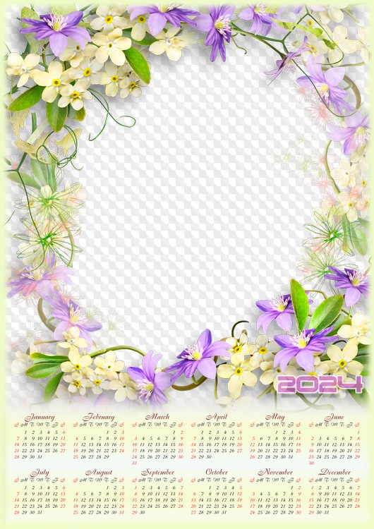 Spring awakening of nature, calendar PNG, PSD, 2024