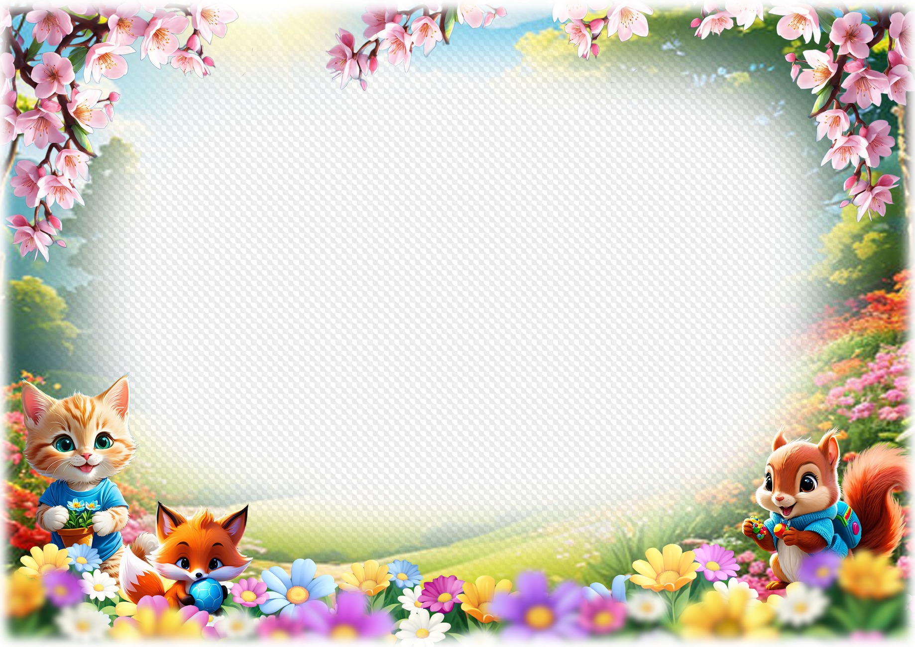 Two spring wide PNG frames with cute animals
