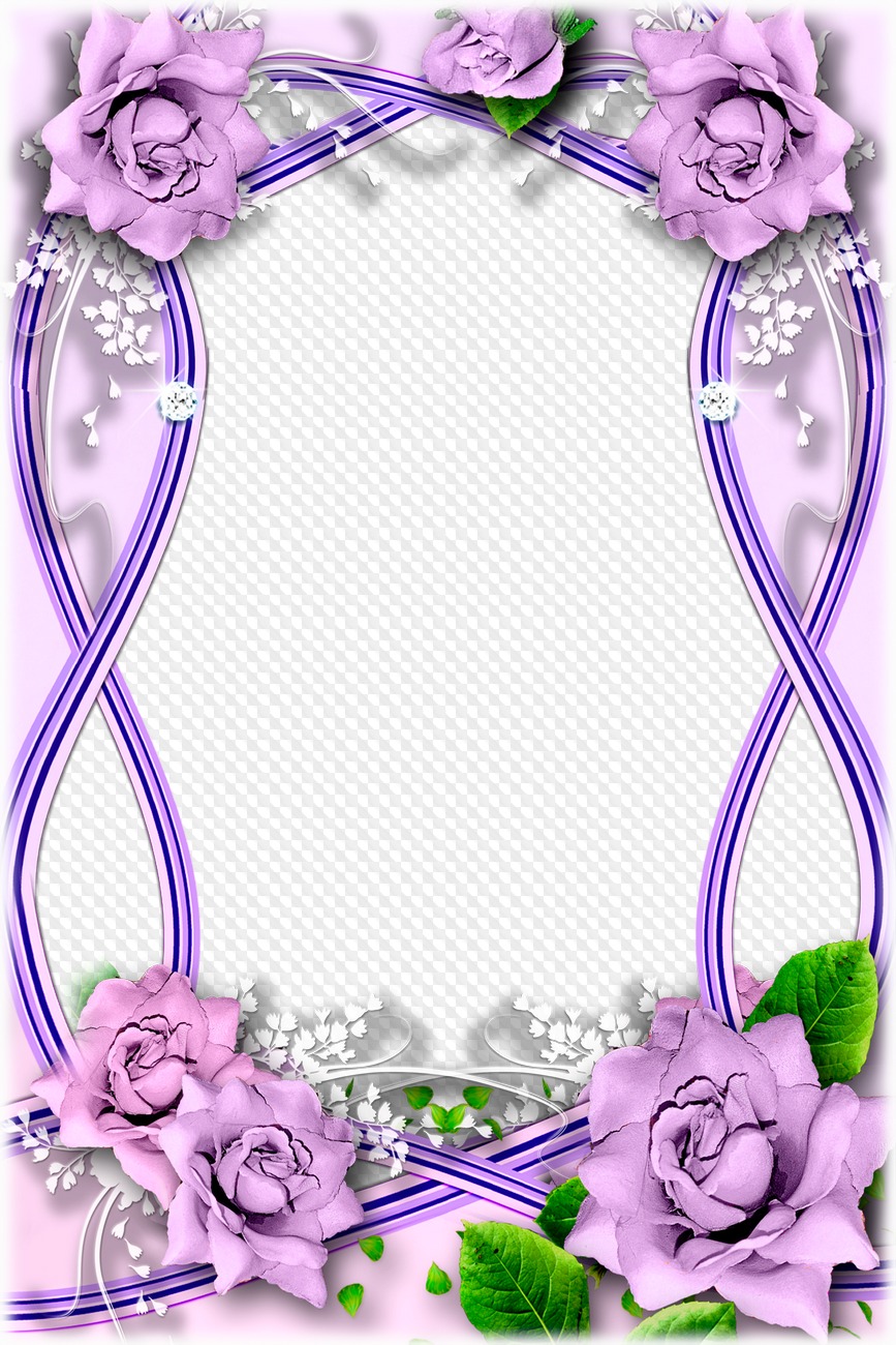 Purple frame with purple flowers PNG, photo frame PSD, download