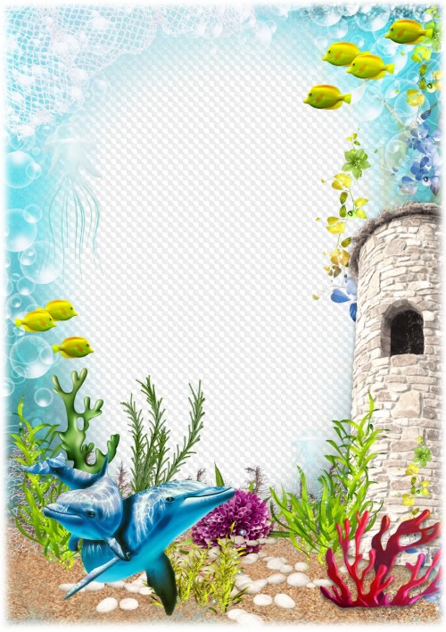 Fairytale underwater world frame PNG, photo frame PSD