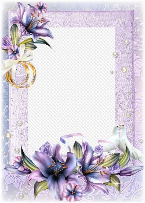 White doves, wedding rings and lilies Wedding frame