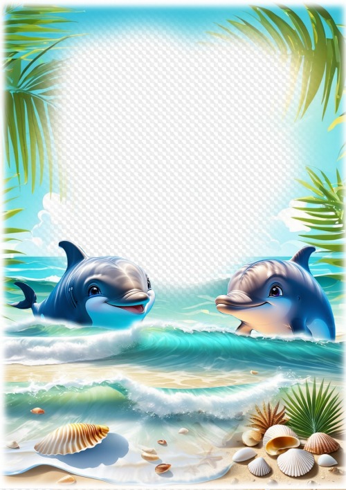 PNG frame for photo portraits, dolphins.