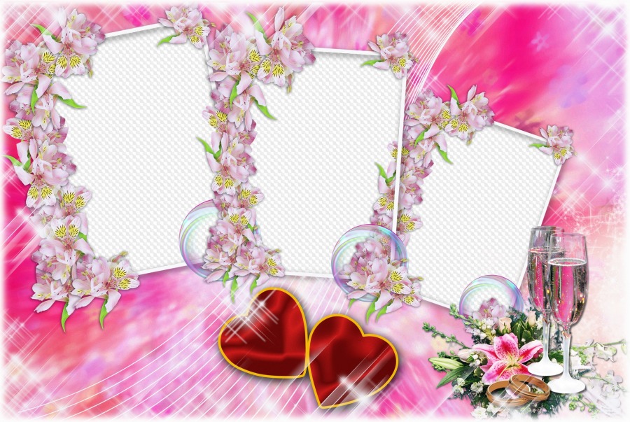 Wedding frame for three photos, PNG, PSD, download