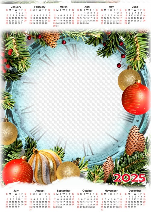Calendar photo frame 2025 in PNG, PSD, JPG background.