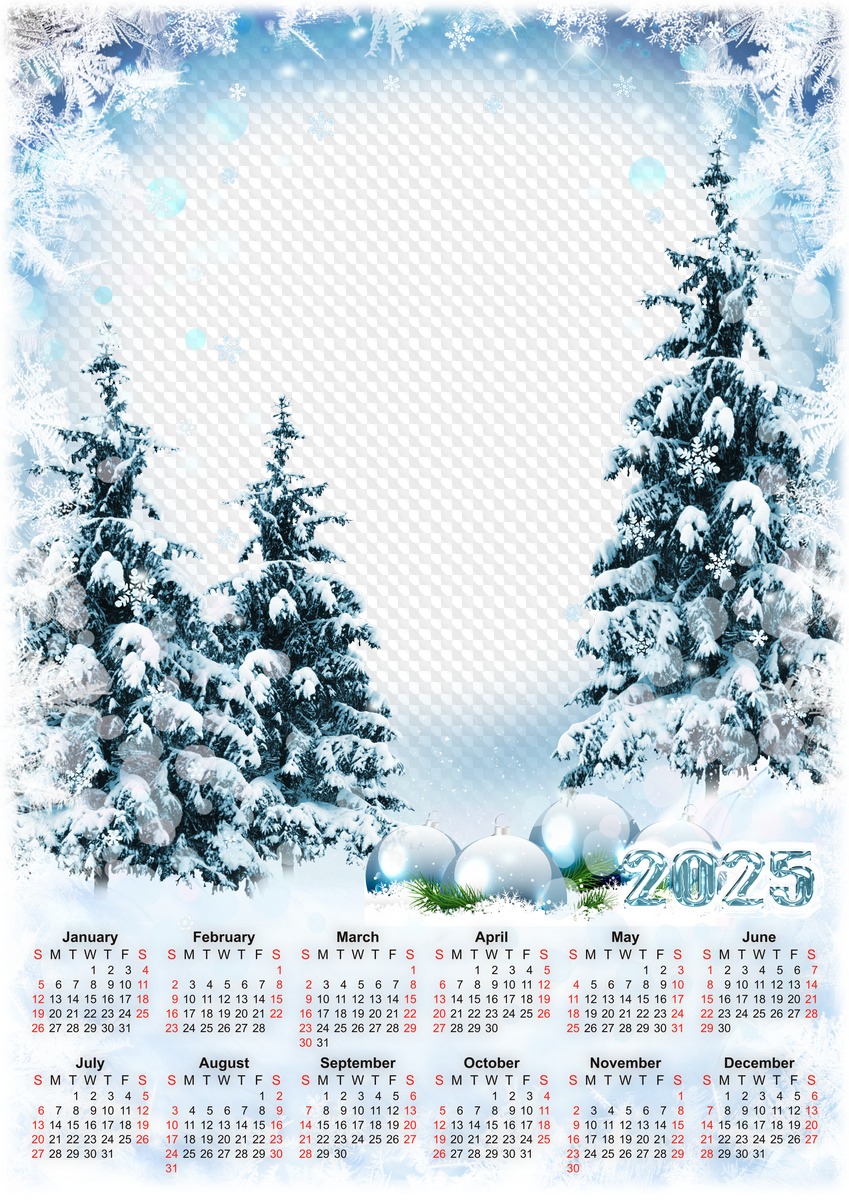 Winter forest. Calendar photo frame 2025, JPG, PNG, PSD, for Photoshop.