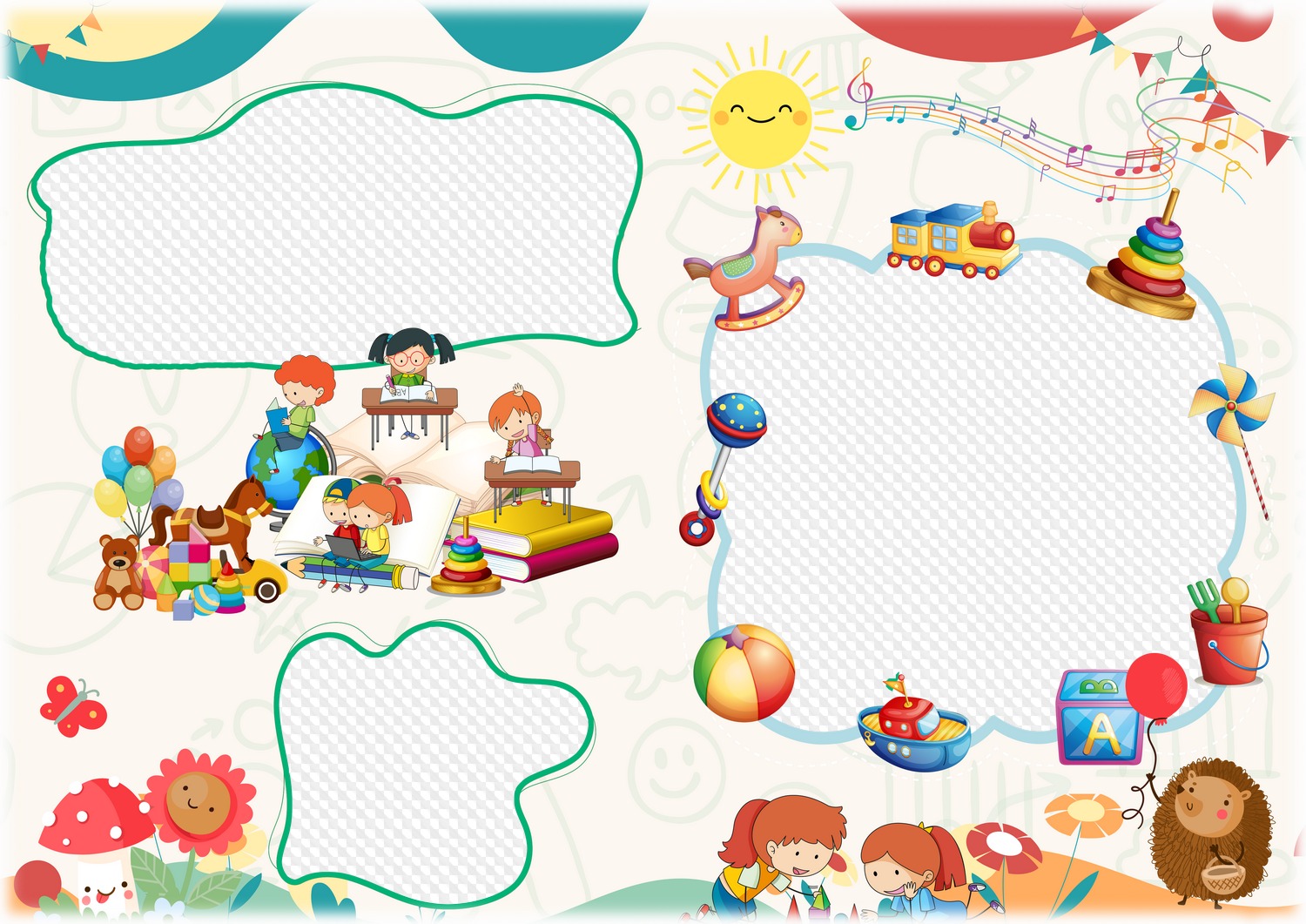 Kindergarten photo frame collage and vignette group of children, 2 PSD