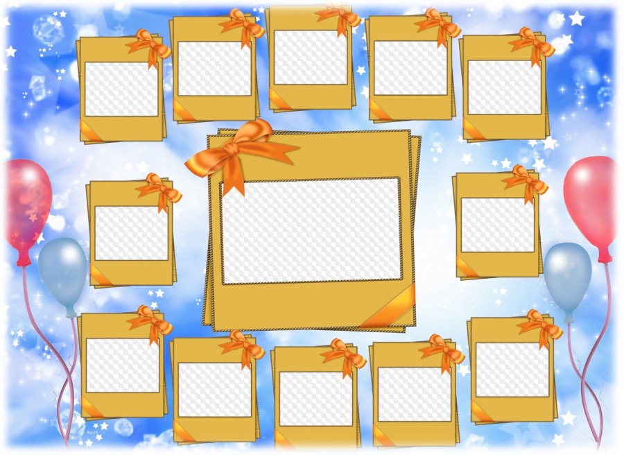 1 year of life, frame collage 13 photos, PNG, PSD, free download