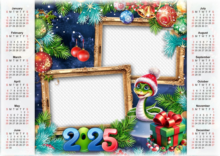 Calendar photo frame for two photos, 2025 in PSD and PNG