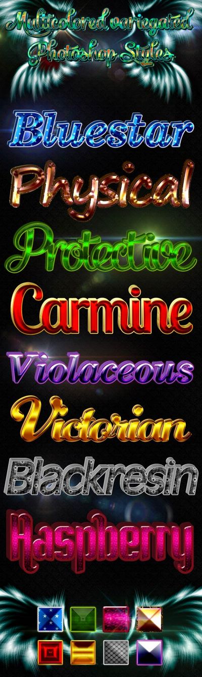 Estilos de Photoshop multicolores PSD, ASL