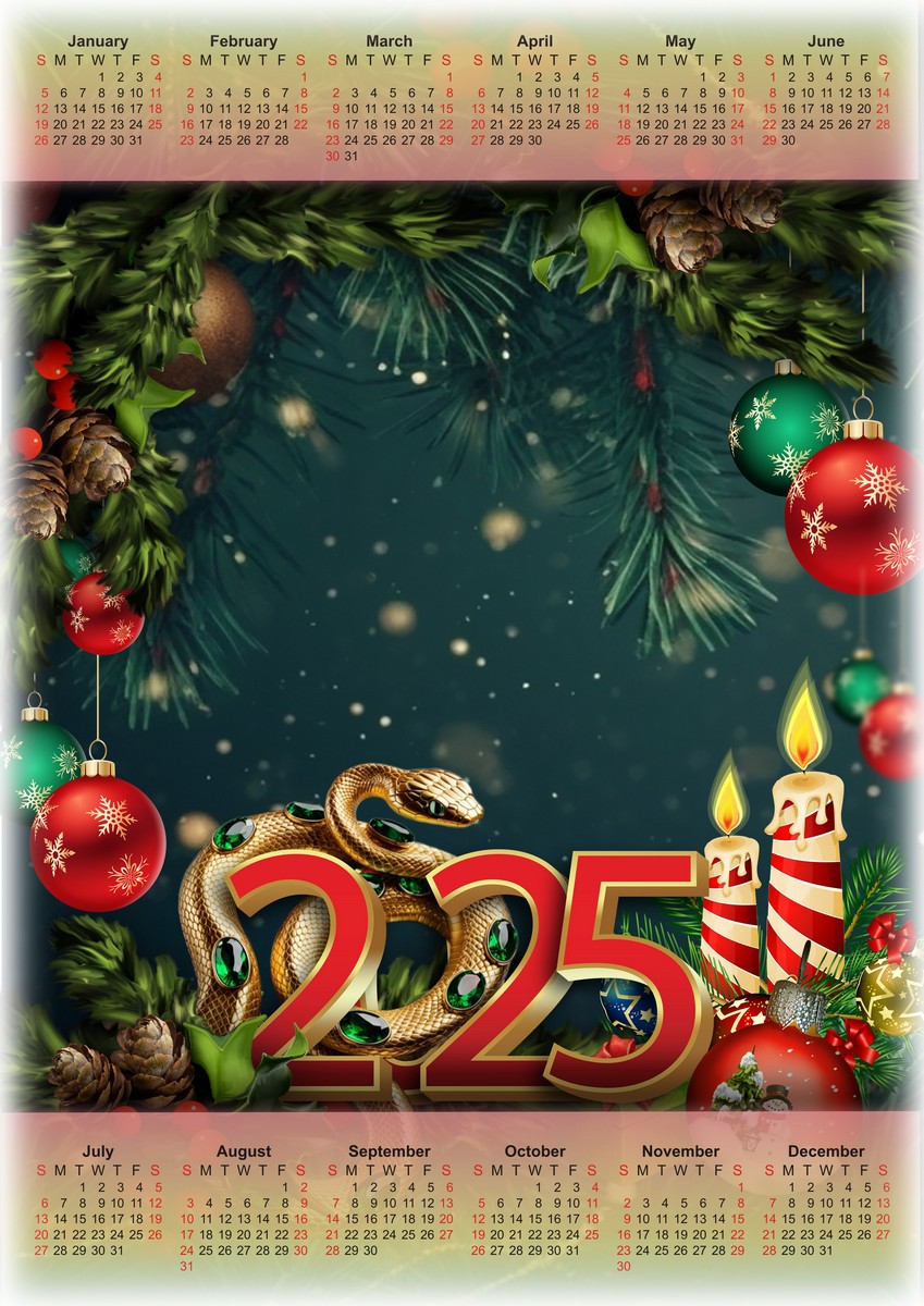 Golden Snake Calendar 2025 for Photoshop