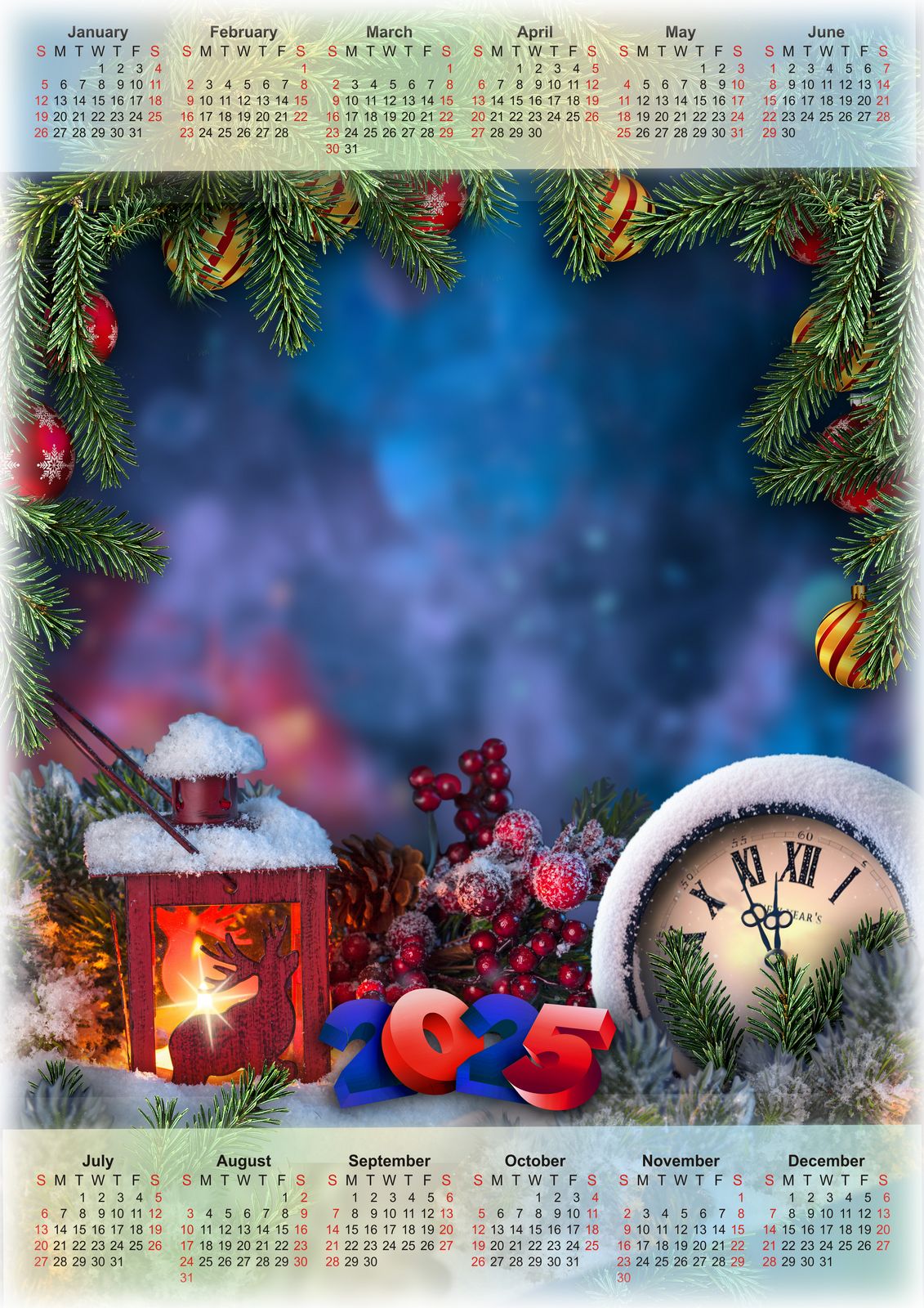 Happy New Year Calendar JPG, PSD, PNG, 2025