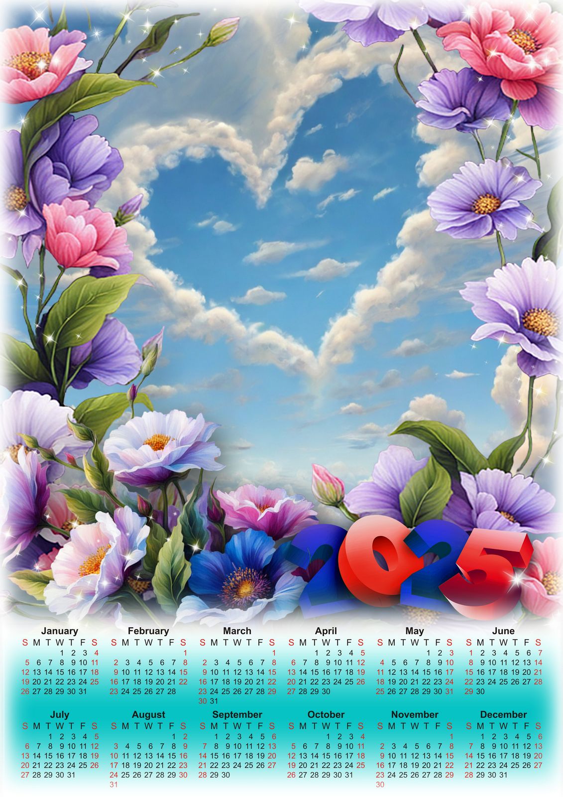 Spring flowers 2025 calendar for photoshop free download