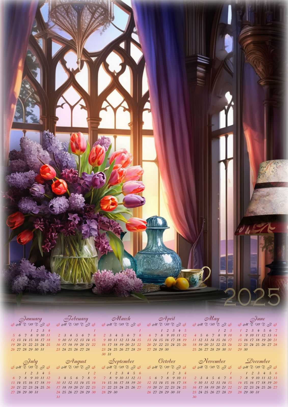 Romantic Evening, 2025 Romantic Calendar JPG, PSD, PNG