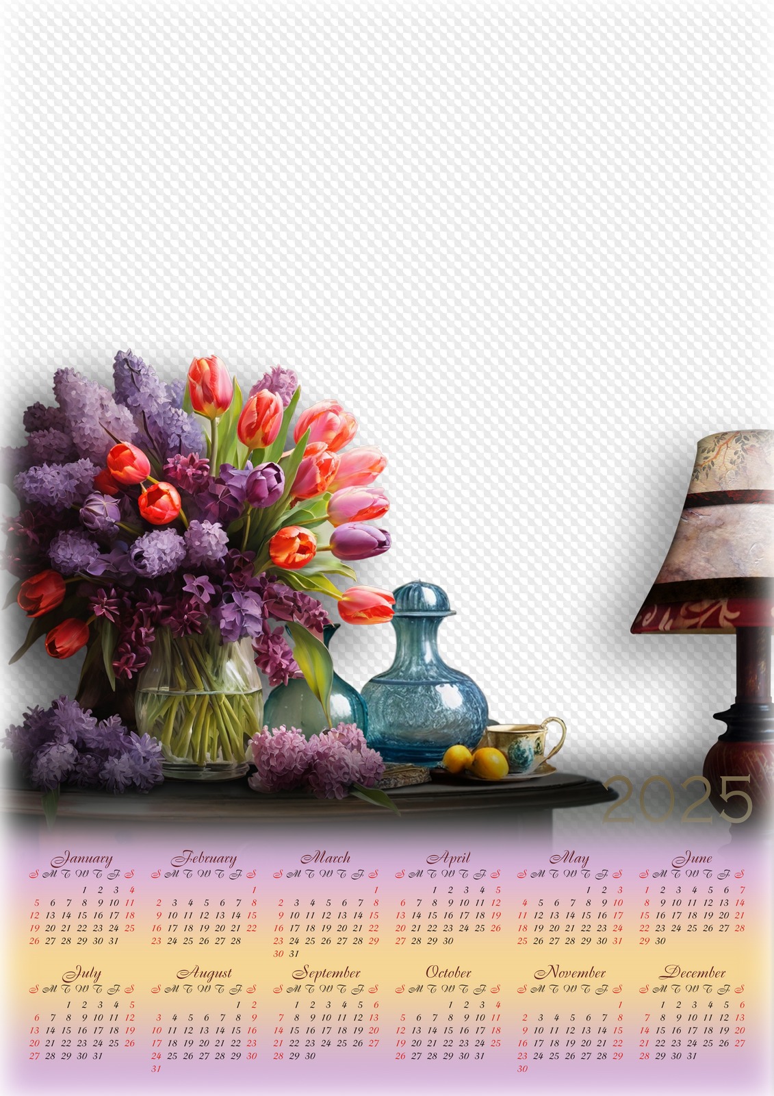 Romantic Evening, 2025 Romantic Calendar JPG, PSD, PNG