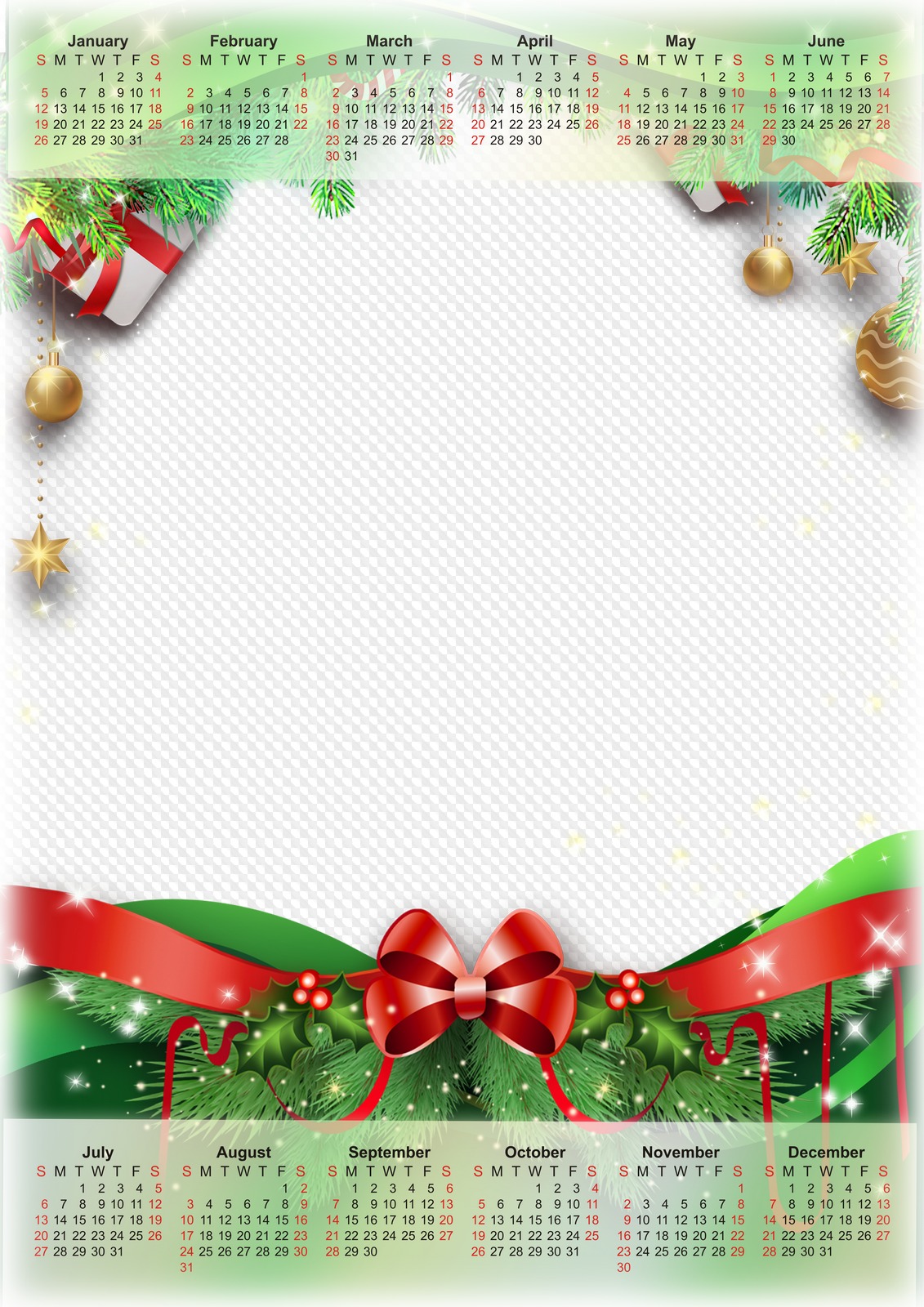 Calendar photo frame Christmas 2025 in PSD, PNG, download