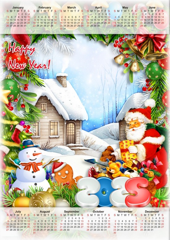 Happy New Year 2025! Calendar frame JPG, PNG, PSD, download