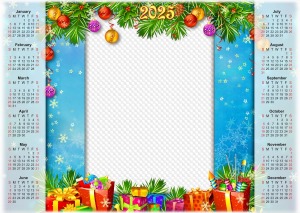 Santa with Reindeer 2025 Photo Frame Calendar Template
