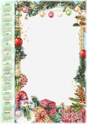 Calendar photo frame Christmas 2025 in PSD, PNG, download