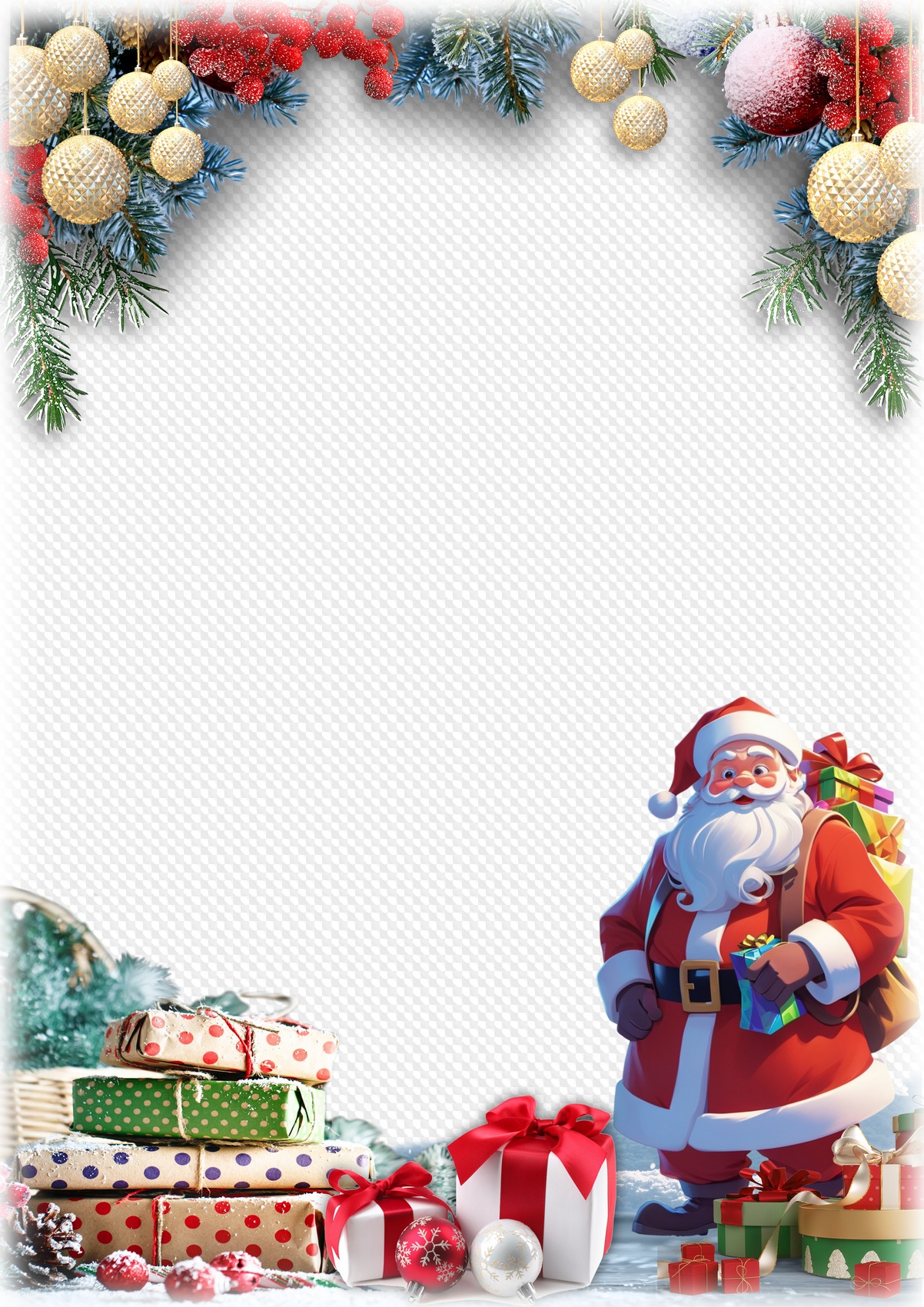 Santa with gifts frame PNG, PSD, download