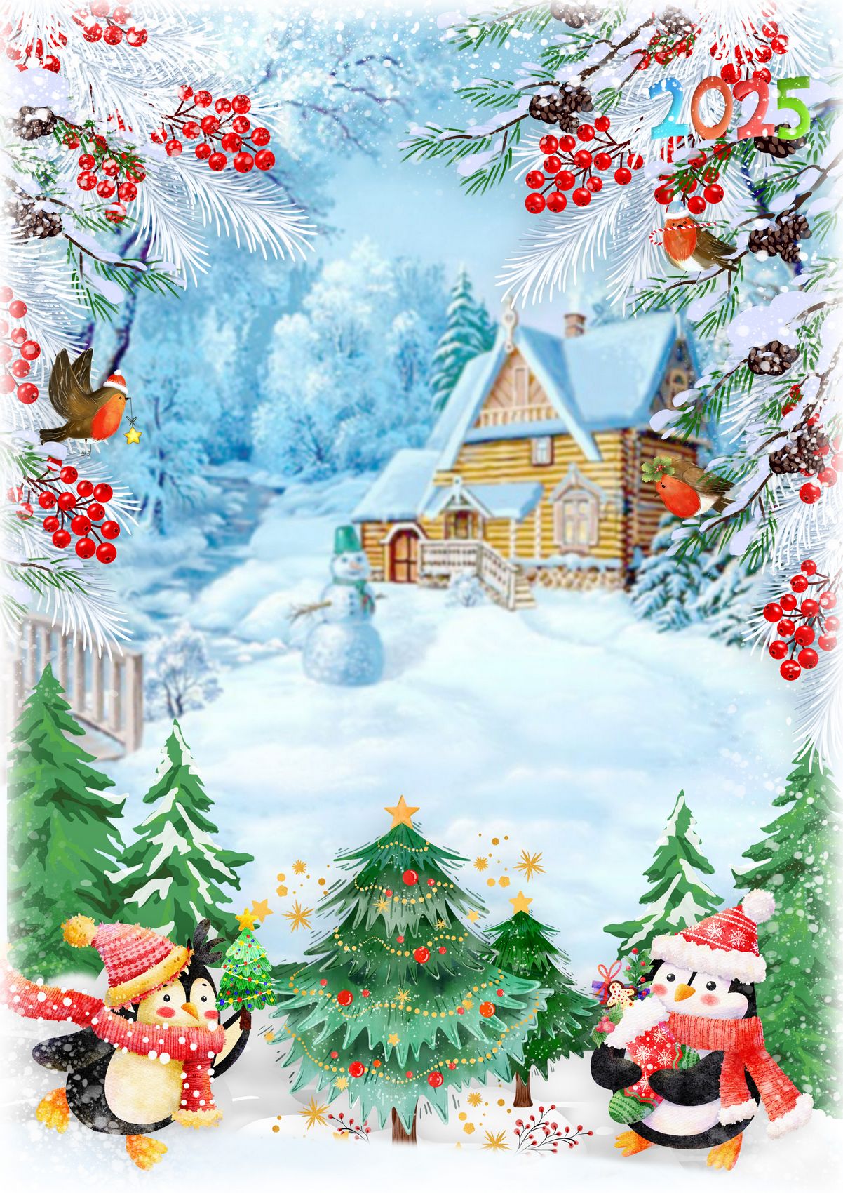 Children photo frame New Year 2025. Download photo frame in PNG, PSD