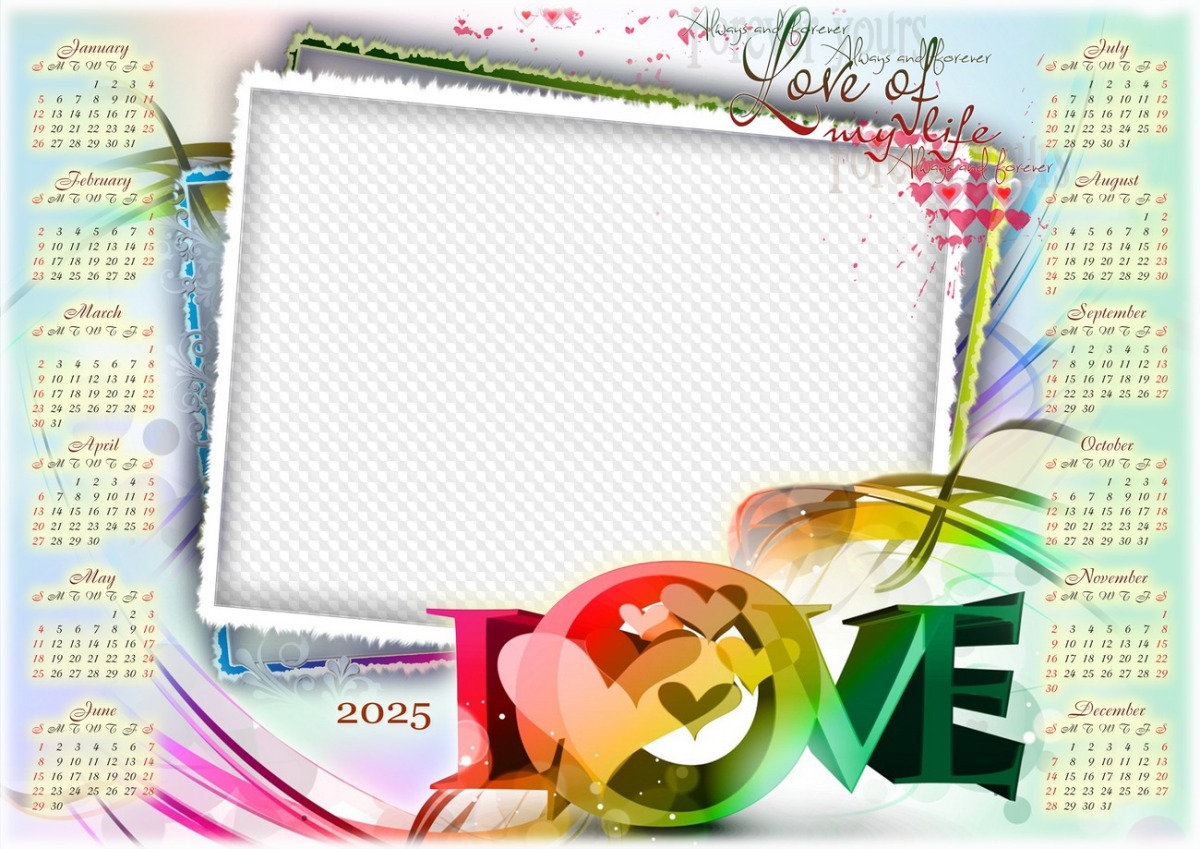 Romantic calendar 2025 photo frame template print download
