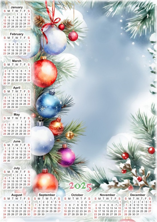 Calendar 2025 Photo Frame Template Download. Calendrier pour Photoshop.
