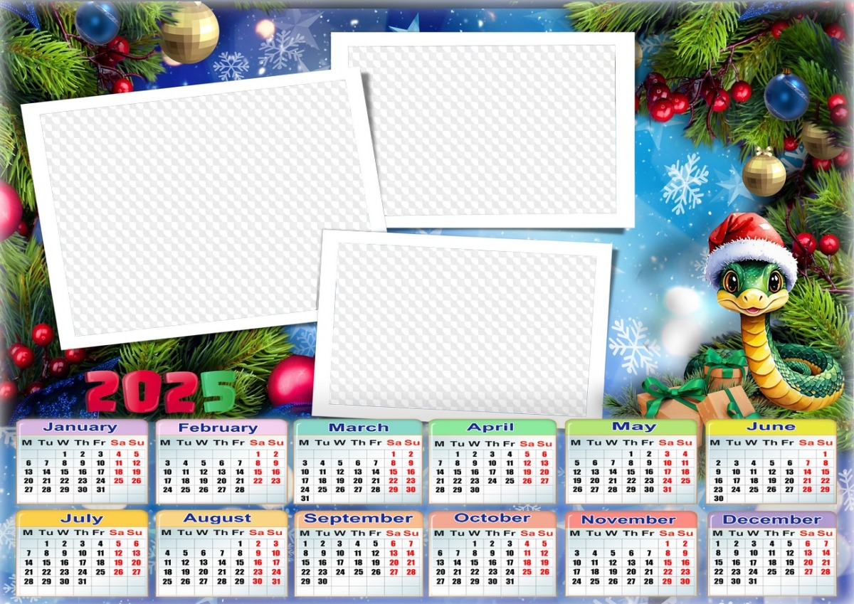 2025 PNG Calendar photo frame for three photos download