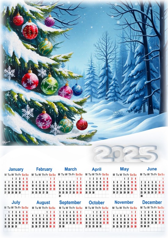 In the winter woods 2025 calendar template PNG, JPG, PSD, download
