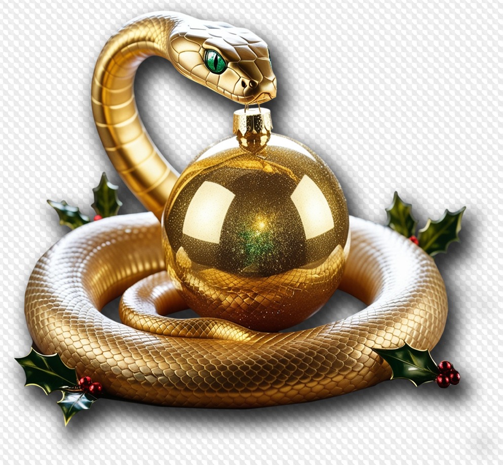 Golden Snake PNG with Golden Christmas Ball