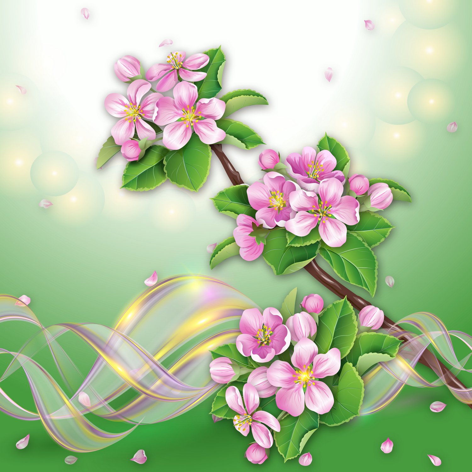 Apple tree branch in bloom, psd background
