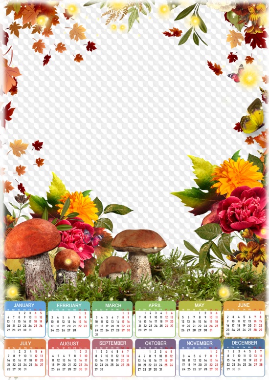 Autumn forest with mushrooms Calendar photo frame 2025 for photoshop