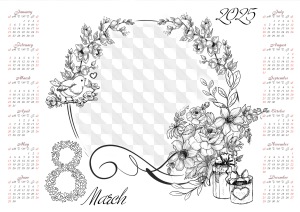 March 8, 2025, Calendar for Photoshop