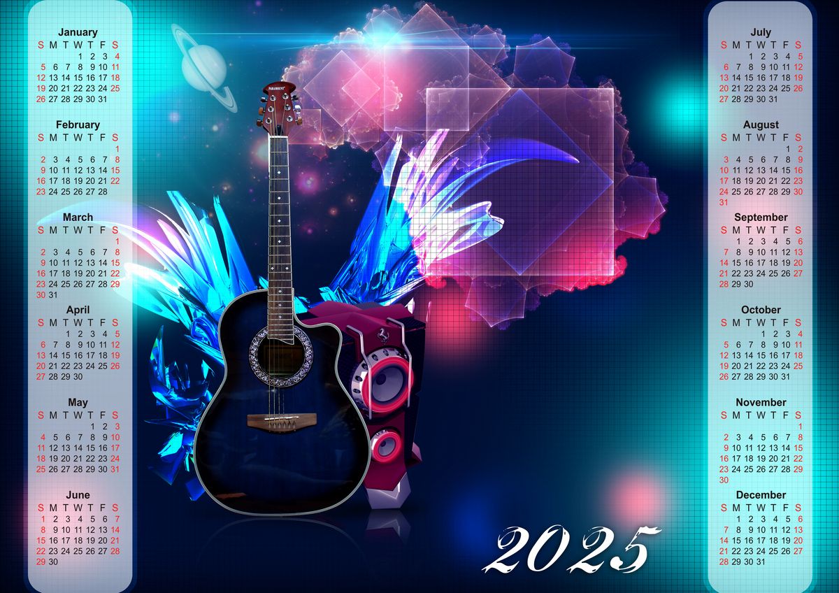 Space music Calendar 2025 PNG, JPG, two photos