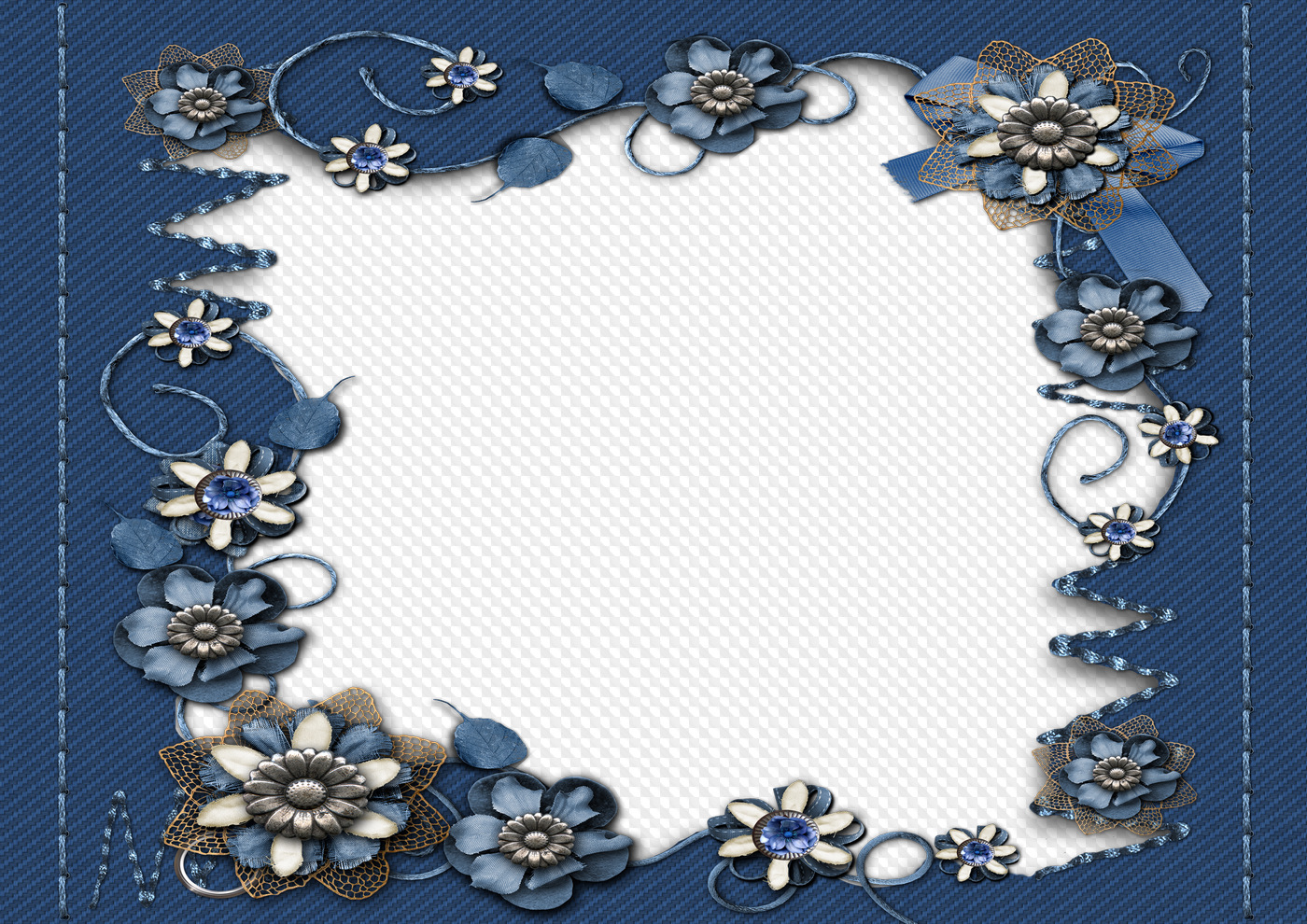 Denim style, photo frame in PSD and PNG format for photoshop