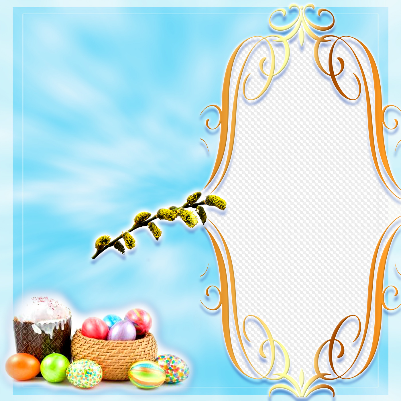 Happy Easter! Frame Postcard PSD, PNG, JPG