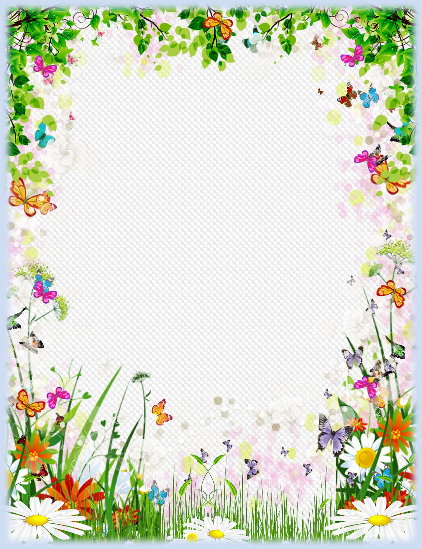 Spring frame with flowers and butterflies png, psd