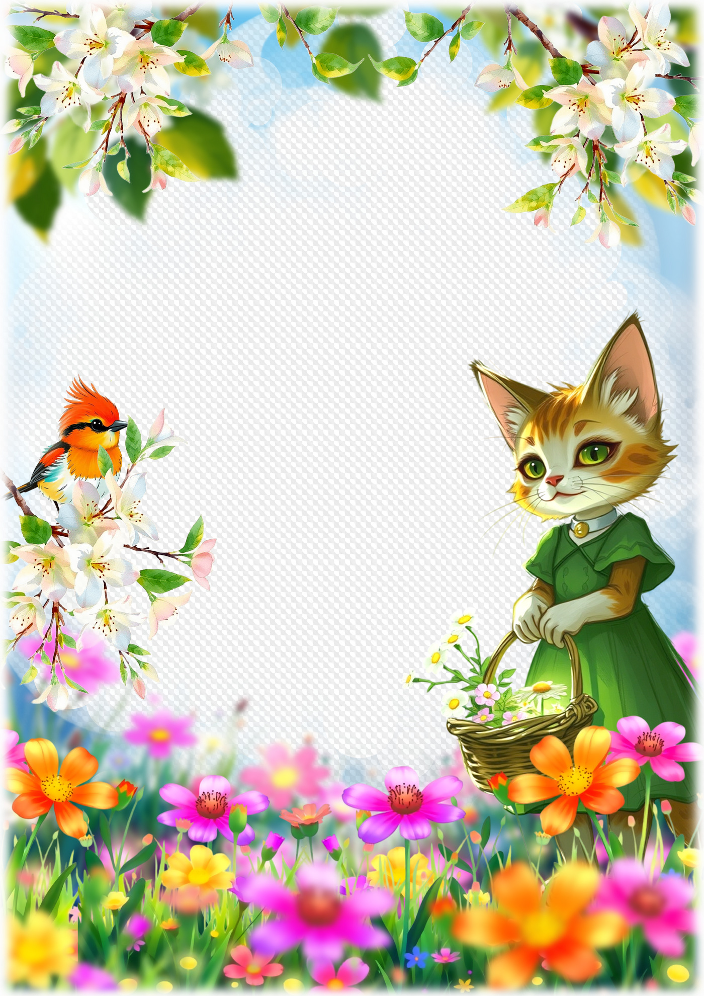 Two spring PNG frames with a cute cat