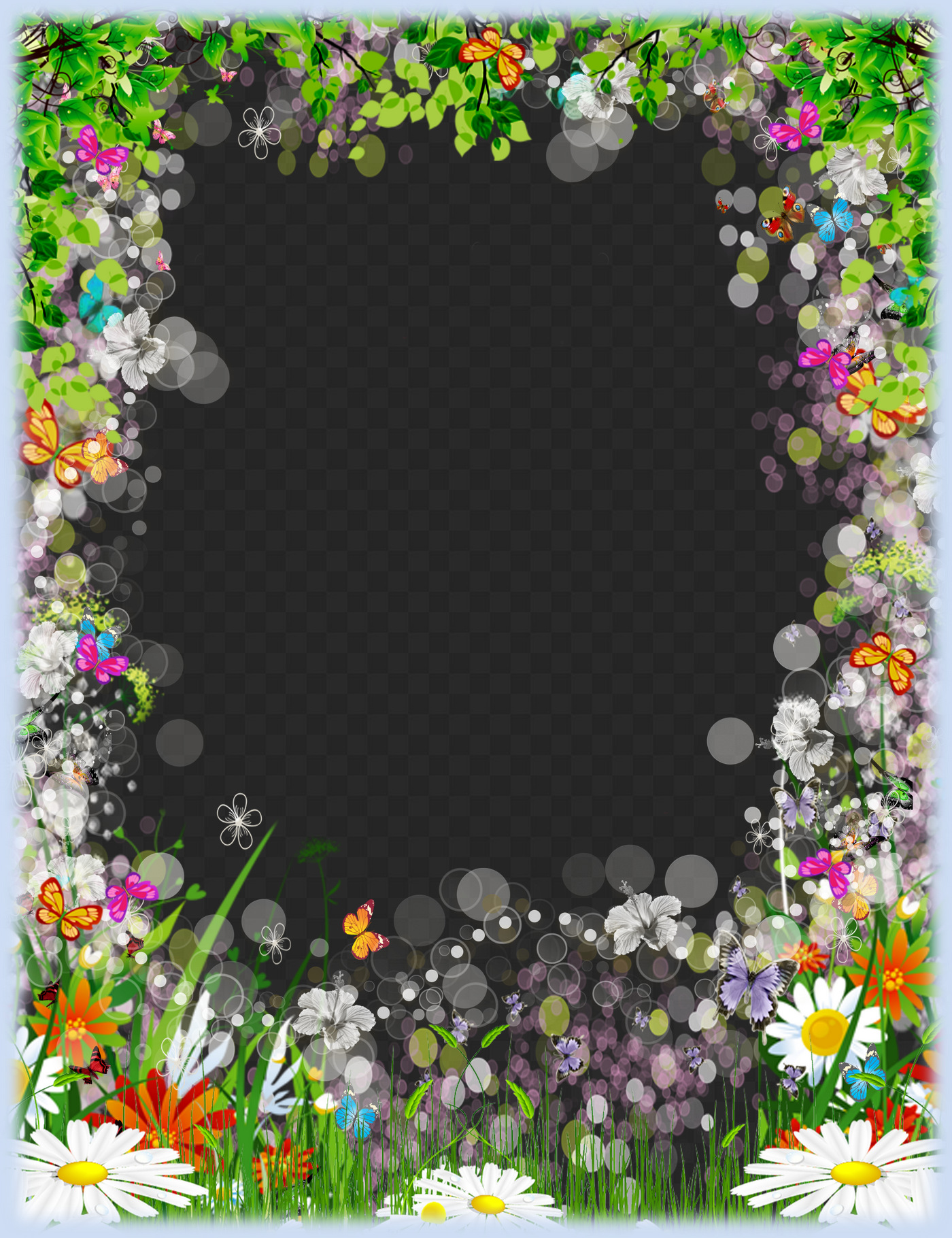 Spring frame with flowers and butterflies png, psd