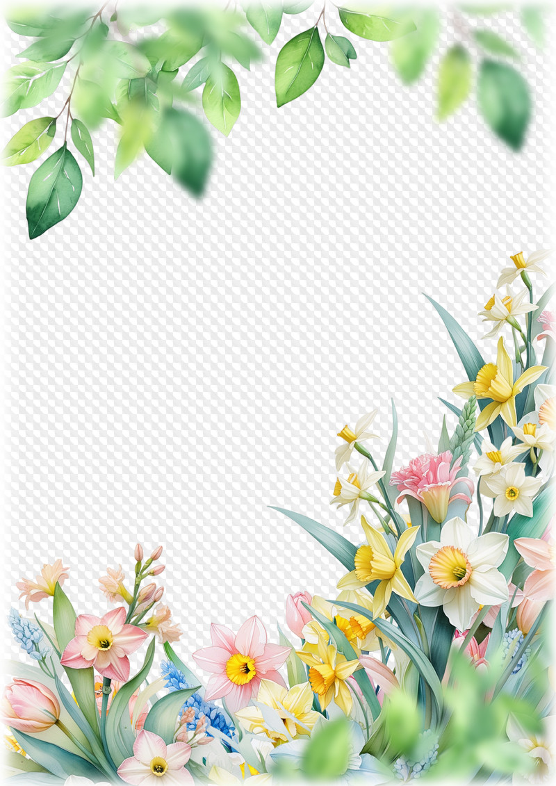 Spring photo frame with spring flowers