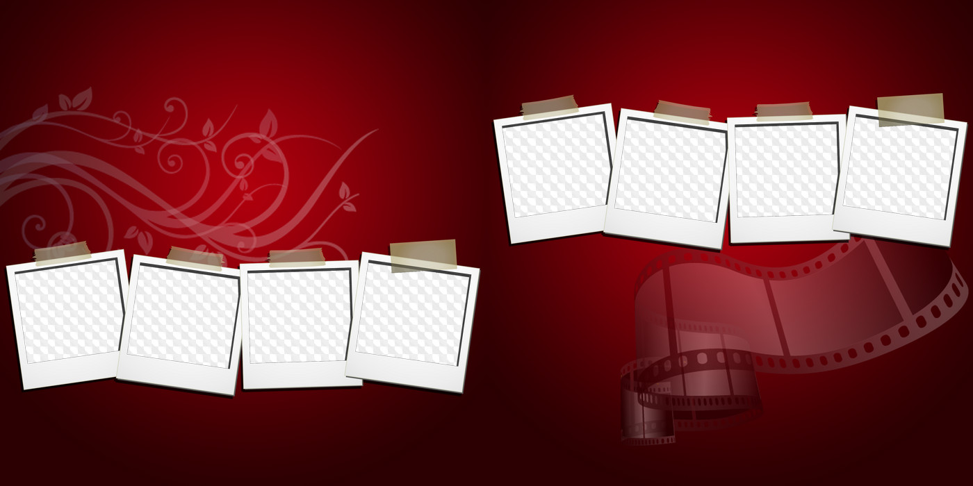 Film frame templates for photo album film, 12 PSD, 12 PNG