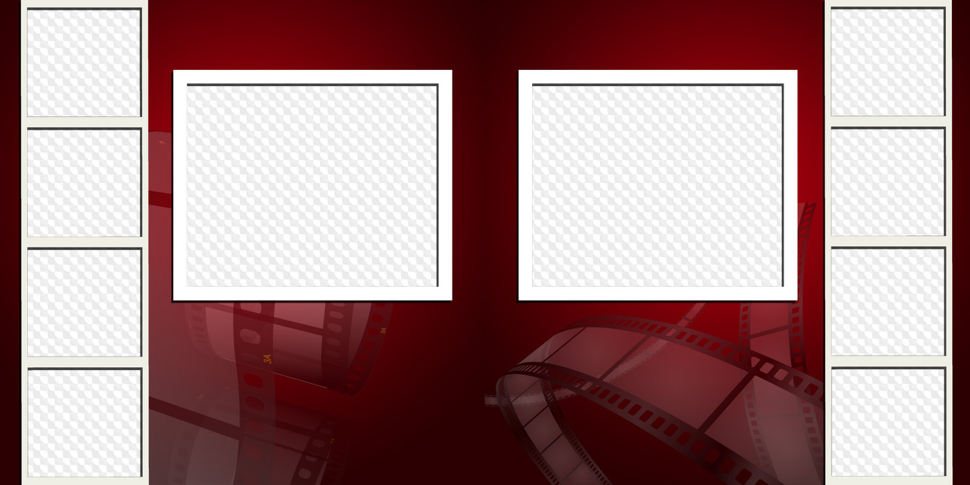 Film frame templates for photo album film, 12 PSD, 12 PNG