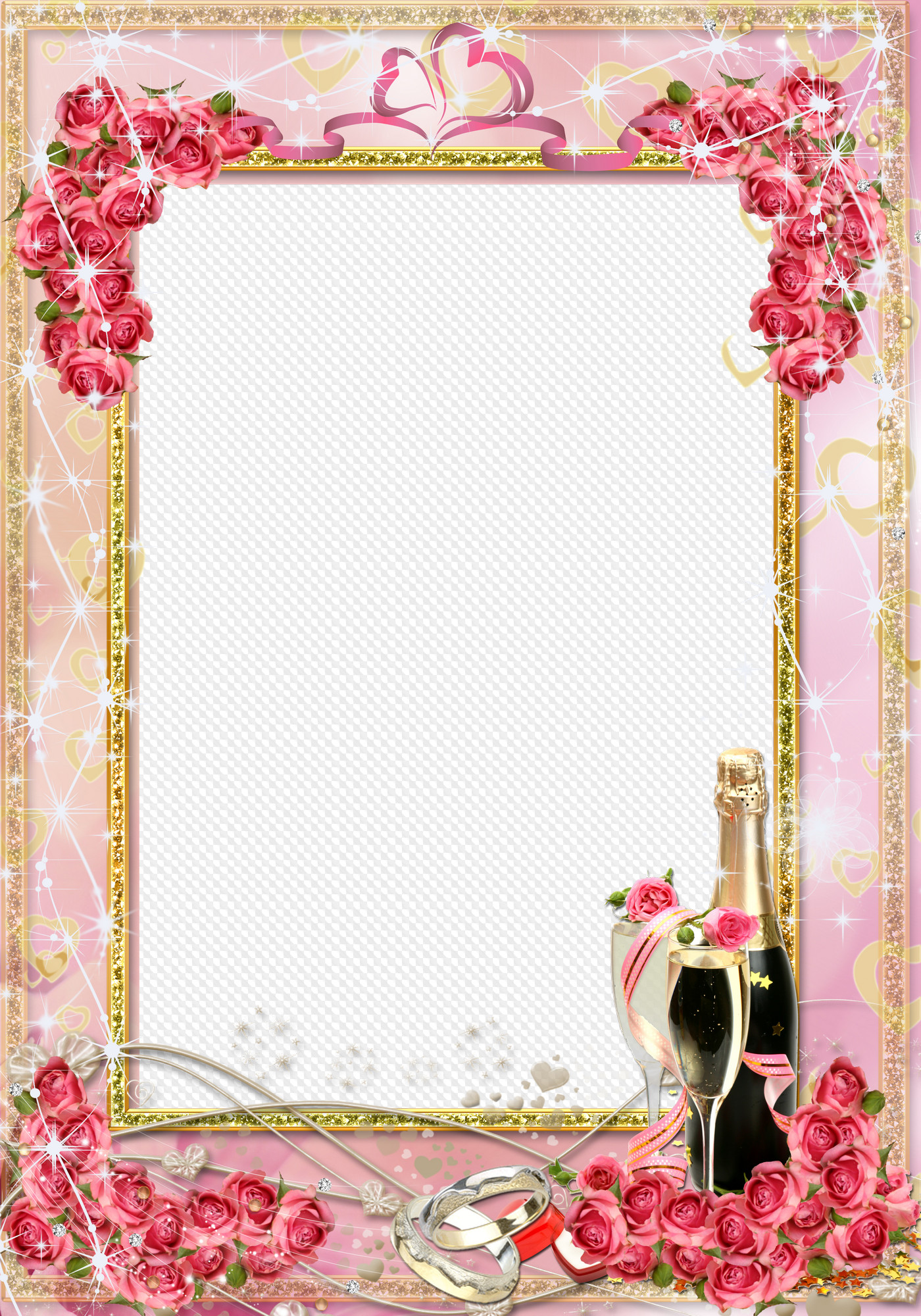 Romantic - wedding frame with pink roses - Nectar of love
