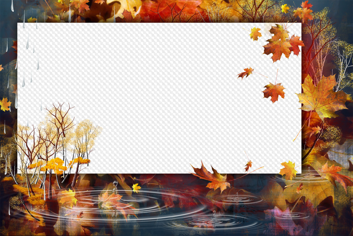 Autumn Rain Frame PNG, PSD