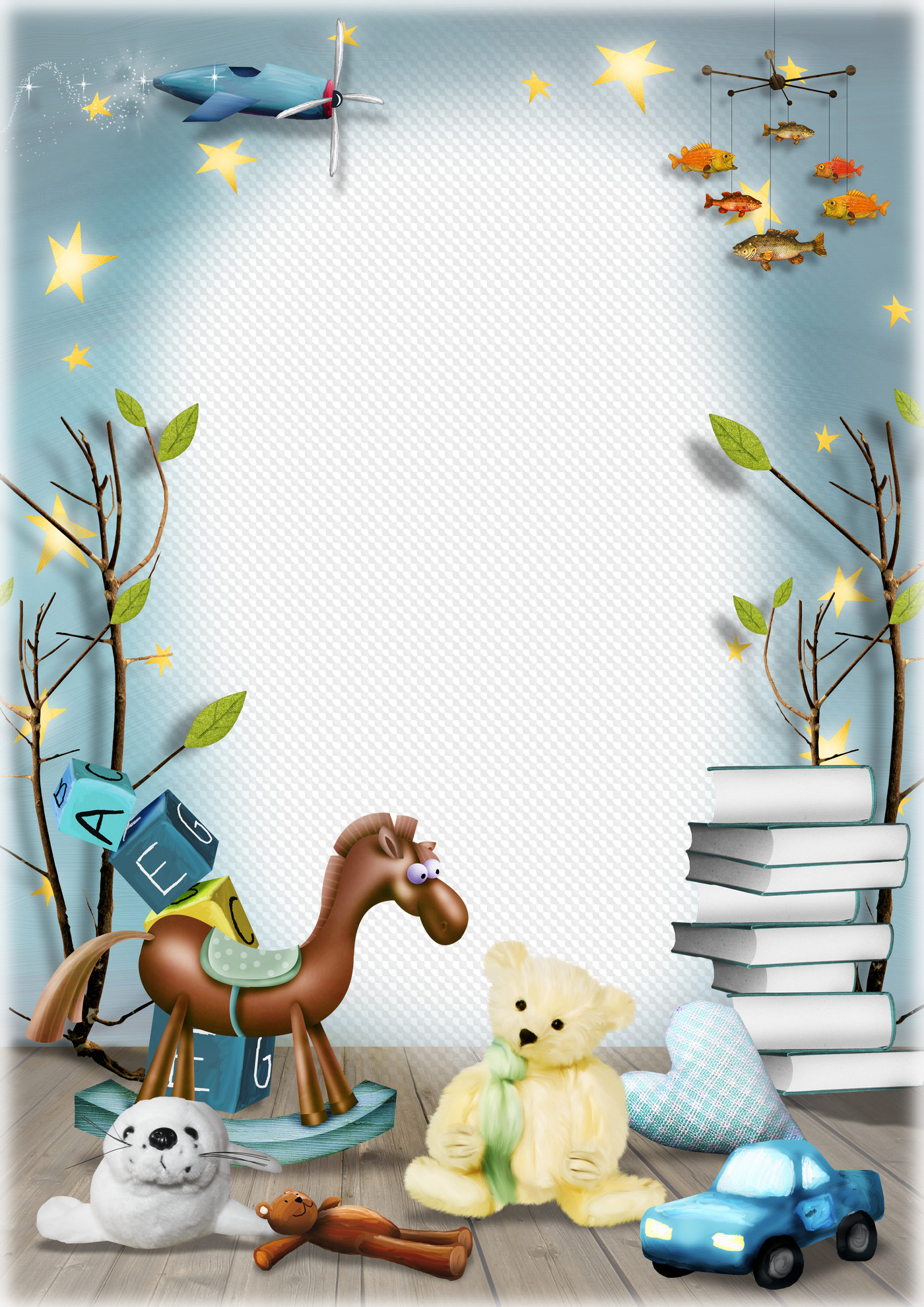 Children photo frame PSD template with children's toys download