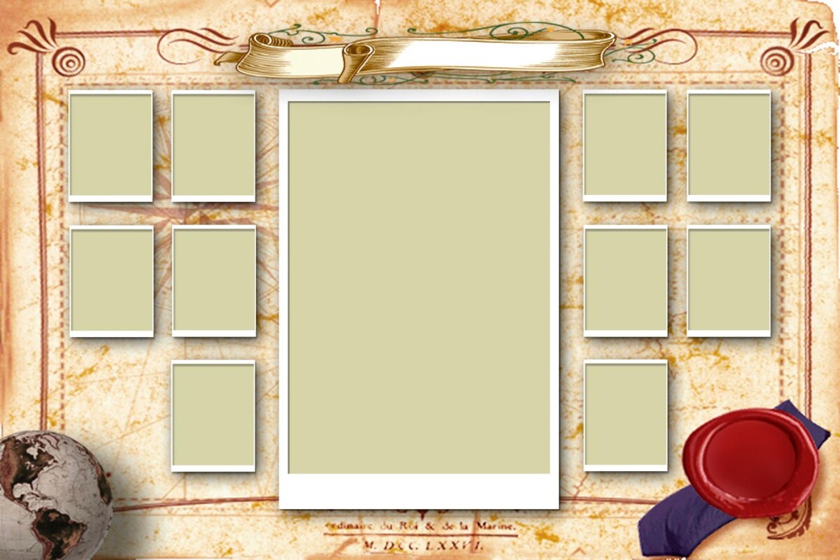 School photo frame for 11 photos, PSD template